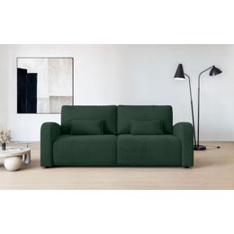 3-Sitzer OTTO HOME "JIGGS wahlweise Schlafsofa mit Bettkasten, Ma&szlig;e B/H/T: 228/96/110 cm", gr&uuml;n (dunkelgr&uuml;n), B:228cm H:96cm T:110cm, 100% Polyester, Sofas, 3-Sitzer, Sofa mit Wellenunterfederung, enth&auml;lt 2 R&uuml;ckenkissen und 2 Zierkissen