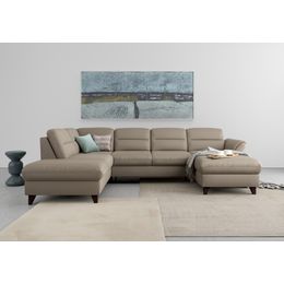 Sit & More Wohnlandschaft SIT & MORE "Mellum U-Form", braun (savannah), B:306cm H:87cm T:212cm, 100% Polyester, Sofas, Wohnlandschaft, Federkern, wahlweise mit Bettfunktion, Stauraum und Armteilfunktion
