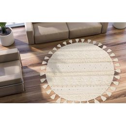 Wollteppich me gusta "Bohist 525", beige (creme), B:160cm H:18mm L:160cm &Oslash;:160cm, Wolle, Teppiche, Wollteppich