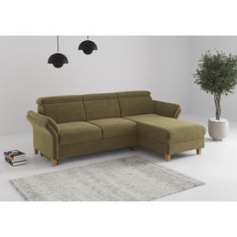Ecksofa Home Affaire "Glendale, L-Form", olive, B:253cm H:84cm T:166cm, 100% Polyester, Sofas, Ecksofa, inkl. Kopfteilverstellung, wahlweise mit Vorziehsitz und Bettkasten