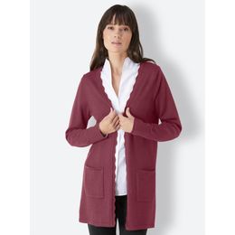 Cardigan CREATION L PREMIUM, Damen, Gr. 42, rot (bordeaux), 75% Schurwolle, 25% Seide, unifarben, Strickjacken Cardigan