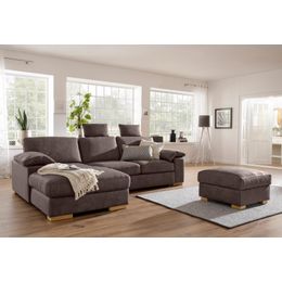Ecksofa Home Affaire "Ventura L-Form", braun, B:277cm H:86cm T:172cm, Luxus-Microfaser in Lederoptik (100% Polyester);Struktur (100% Polyester);Luxus-Microfaser (90% Polyester, 10% Polyamid), Sofas, Ecksofa, wahlweise mit Bettfunktion und Bettfunktion/Bettkasten