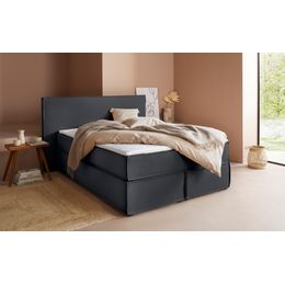 Boxspringbett "Yuma", grau (anthrazit), B:173cm L:213cm, 100% Polyester, LeGer Home by Lena Gercke, Komplettbetten, Boxspringbett, incl. Topper, in 4 Breiten, 3 Matratzenarten und je 2 H&auml;rtegraden