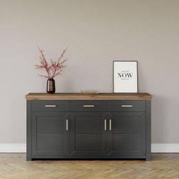 Sideboard "York", grau (grau anthrazit), B:184cm H:95cm T:51cm, SET ONE BY Musterring, Sideboards, Sideboard, Typ 52, in 3 Farbvarianten, Landhaus-Stil, B 184 x H 95 cm