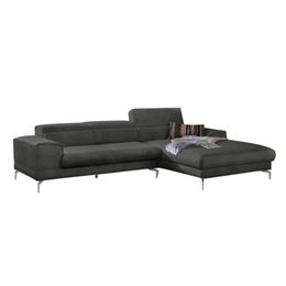 Ecksofa W.Schillig "piedroo, Designsofa mit tollem Sitzkomfort, bequem und elegant, L-Form", grau (anthrazit r66), B:303cm H:70cm T:193cm, Chenille-Flachgewebe R66 (85% Polyester, 15% Nylon), Sofas, Ecksofa, Kopfteilverstellung, wahlweise mit Sitztiefenverstellung, Breite 303cm
