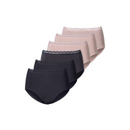 Taillenslip Vivance, Damen, Gr. 48/50, 6 Stk., bunt (navy, rose), Single Jersey, Obermaterial: 95% Baumwolle, 5% Elasthan, gepunktet, unifarben, Unterhosen Taillenslip, angenehm elastische Qualit&auml;t