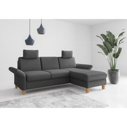 Ecksofa Home Affaire "Rochelle, L-Form", grau (dunkelgrau), B:251cm H:90cm T:164cm, 95% Polyester 5% Polyamid, Sofas, Ecksofa, wahlweise mit Armteilverstellung, Bettfunktion und Bettkasten