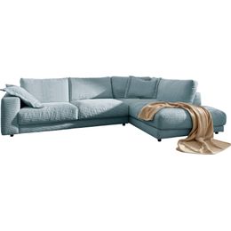 Ecksofa Home Affaire "Enisa XXL B/T/H: 325/224/85 cm L-Form", blau (bleu), B:325cm, Cord (88% Polyester / 12% Polyacryl), Sofas, Ecksofa, Kuschelig, gem&uuml;tlich, in 5 Farben, Bezug in Cord, mit 2 Zierkissen