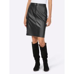 Lederimitatrock Heine, Damen, Gr. 34, schwarz, 100% Polyester, unifarben, kurz, R&ouml;cke Lederimitatrock