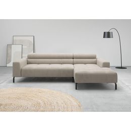 Ecksofa Home Affaire "Ecksofa Claya, L-Form, Kopfteilverstellung, Breite 258 cm", sand, B:258cm H:71cm T:179cm, 95% Polyester, 5% Nylon, Sofas, Ecksofa, Moderne Steppung, weicher Polsteraufbau & saugroboterfreundliche H&ouml;he