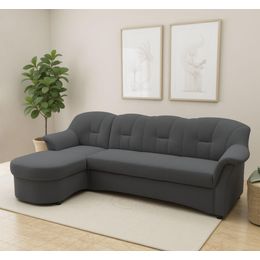 Ecksofa DOMO collection "Flores Schlafsofa, B/T/H: 233/142/86 cm, L-Form", grau (dunkelgrau), B:231cm H:84cm T:142cm, 100% Polyester, Sofas, Ecksofa, wahlweise mit Bettfunktion, wahlweise mit Federkern, auch in Leder