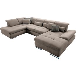 Wohnlandschaft "SO 4100 komfortable Federkernunterfederung, inkl. Kopfteilverstellung", braun (savannah), B:365cm H:80cm T:225cm, SET ONE BY Musterring, Sofas, Wohnlandschaft, wahlweise Bettfunktion und Sitztiefenverstellung, U-Form