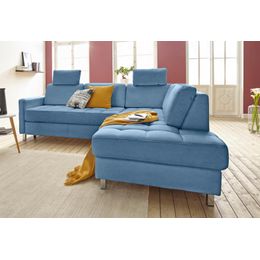 Sit & More Ecksofa SIT & MORE "Pablo L-Form", blau (hellblau), B:233cm H:80cm T:196cm, Luxus-Microfaser ALTARA NUBUCK (100% Polyester) / Struktur fein (100% Polyester);Luxus-Microfaser ALTARA NUBUCK (100% Polyester) / Struktur (90% Polyester, 10% Polyamid), Sofas, Ecksofa, wahlweise mit Bettfunktion und Bettkasten