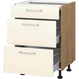 Auszugsunterschrank KOCHSTATION "KS-Trea U2AS50", wei&szlig; (magnolie, eiche astig), B:50cm H:75cm T:56cm, Schr&auml;nke, Auszugsunterschrank, mit drei Ausz&uuml;gen, Breite 50 cm, H&ouml;he 75 cm