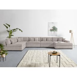 Wohnlandschaft Home Affaire "Skara XXL U-Form", beige (natur), B:510cm H:86cm T:250cm, 100% Polyester, Sofas, Wohnlandschaft, Lounge-Sofa XXL mit Federkern-Polsterung, in vielen Bezugsvarianten