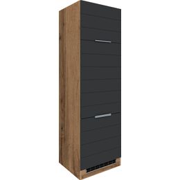 K&uuml;hlumbauschrank KOCHSTATION "KS-Luhe", grau (grau matt, wotaneichefarben), B:60cm H:200cm T:60cm, MDF, Schr&auml;nke, K&uuml;hlumbauschrank, 60 cm breit, hochwertige MDF-Fronten mit waagerechter Lisene