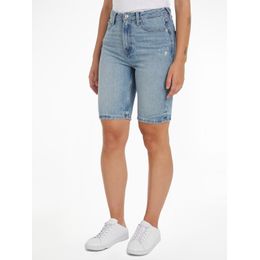 Shorts Tommy Hilfiger "DNM SLIM SHORT HW ASH WRN", Damen, Gr. 26, N-Gr, blau (ash), Denim/Jeans, Obermaterial: 100% Baumwolle, unifarben, slim fit kurz, Hosen Shorts, in heller Waschung