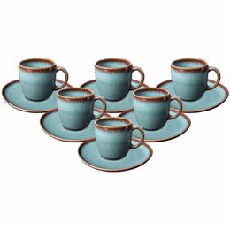 Tasse "Kaffeetassen mit Untertassen Lave 190 ml 6er Set", blau (glac&eacute;), Steingut, LIKE. BY VILLEROY & BOCH, Trinkgef&auml;&szlig;e, Tasse