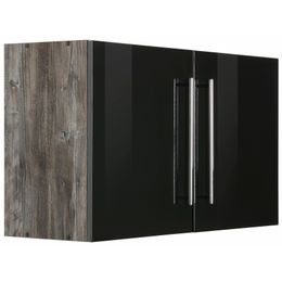 H&auml;ngeschrank KOCHSTATION "KS-Samos", schwarz (schwarz hochglanz, eiche vintage), B:100cm H:57cm T:34cm, Schr&auml;nke, H&auml;ngeschrank, 100 cm breit