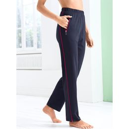 Homewearpants, Damen, Gr. 42, Normalgr&ouml;&szlig;en, bunt (marine, fuchsia), 100% Baumwolle, unifarben, lang, Hosen Homewearpants