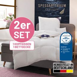 Daunenbettdecke + 3-Kammer-Kopfkissen Spessarttraum "Exklusiv, 2-tlg, hergestellt in Deutschland, made in Germany, Set", wei&szlig;, B/L: 155cm x 220cm Anzahl Teile 1, B/L: 80cm x 80cm Anzahl Teile 1, Bezug: Baumwolle F&uuml;llung: Entendaune/-feder, normal, Bettdecken Bezug: 100% Baumwolle. Kopfkissen Bezug: 100% Baumwolle. Bettdecken F&uuml;llung: 100% Daunen. Kopfkissen F&uuml;llung: 90% Daunen, 10% Federn, Bettwar