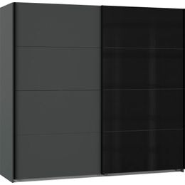 Schwebet&uuml;renschrank wimex "Ernesto", grau (graphit, glas schwarz), B:225cm H:208cm T:65cm, Holzwerkstoff, Schr&auml;nke, Schwebet&uuml;renschrank, mit farbigen Glaselementen