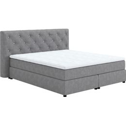 Boxspringbett COTTA "Castle", grau (light grau), B:164cm L:220cm, 100% Polyester (PES), Komplettbetten, Boxspringbett, mit Strasssteinen im Kopfteil, inkl. Topper