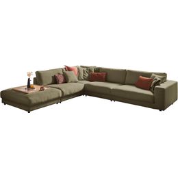 Ecksofa 3C CANDY "Enisa II, bequem und komfortabel, gro&szlig;es Familiensofa, L-Form", gr&uuml;n (oliv), B:365cm H:86cm T:322cm, 100% Polyester, Sofas, Ecksofa, incl. 3 Flatterkissen, wahlweise mit Flecken-Schutz-Bezug Easy care