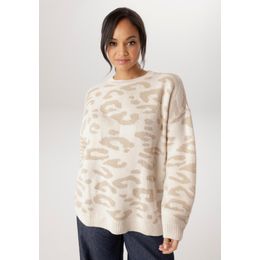 Strickpullover ANISTON PLUS, Damen, Gr. 48, beige, Strick, Obermaterial: 100% Polyacryl, Antik-Look, figurumspielend Po-bedeckend, Rundhals, B&uuml;ndchen, Pullover Strickpullover, im Animal Dessin - NEUE KOLLEKTION