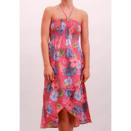 JOOP! Strandkleid JOOP JEANS "JEANS HIBISCUS", Damen, Gr. 42, N-Gr, pink (pink aop), Web, Obermaterial: 50% Baumwolle, 50% Modal, bequem knieumspielend, Kleider Strandkleid, floraler Print, Logo-Details