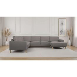 Wohnlandschaft OTTO HOME "Oland Skandi, weicher Chenille-Stoff", grau, B:342cm H:85cm T:260cm, 100% Polyester, Sofas, Wohnlandschaft, U-Form, 342 cm, Wellenunterfederung, Skandi-Design, Massivholzf&uuml;&szlig;e
