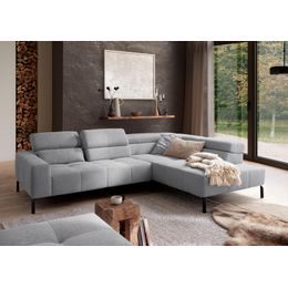 Ecksofa Home Affaire "Claya Move, L-Form, Kopf- & R&uuml;ckenverstellung, Breite 282 cm", frost, grau, B:282cm H:75cm T:224cm, 100% Polyester, Sofas, Ecksofa, Moderne Steppung, weicher Polsteraufbau & saugroboterfreundliche H&ouml;he