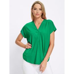 Blusenshirt Heine "Shirtbluse", Damen, Gr. 44, grasgr&uuml;n, 95% Viskose, 5% Elasthan, unifarben, V-Ausschnitt, Shirts Blusenshirt