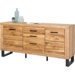 Kommode Home Affaire, braun, B:158,5cm H:140cm T:40cm, FSC-zertifiziertes teilmassives Holz, Sideboards, Kommode, Industriestil, Teilmassiv Eiche, schwarze Elemente, Modern