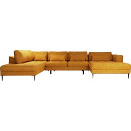 Wohnlandschaft Trendmanufaktur "Luzi, gem&uuml;tliches Sofa, extra viel Platz, viele Kissen, OTTOs Choice", orange (golden orange), B:361cm H:80cm T:203cm, 100% Polyester, Sofas, Wohnlandschaft, Designsofa mit tollem Sitzkomfort, Metallf&uuml;&szlig;e schwarz, Breite 361 cm