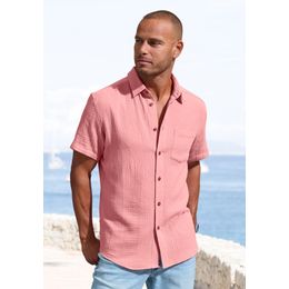 Beach Time Kurzarmhemd BEACHTIME "Regular fit", Herren, Gr. M (39/40), N-Gr, orange (koralle), Web, Obermaterial: 100% Baumwolle, unifarben, regular fit, Rundhals, abgesteppte Kante, Hemden Kurzarmhemd, Kurzarm, Freizeithemd aus Musselin-Ware