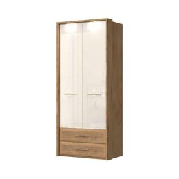 Kleiderschrank OTTO HOME "Gala, beige hochgl&auml;nzend UV lackiert, kratzfest, FSC-zertifiziert", beige (beige, pacific walnut), B:92cm H:224cm T:56cm, Holzwerkstoff, MDF, Schr&auml;nke, Kleiderschrank, mit Beleuchtung und Passpartourahmen, hoher Schrank (224cm), 2 Breiten