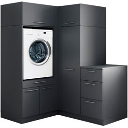 Mehrzweckschrank-Set LAUNDREEZY "Laundreezy, 5-tlg. Mehrzweckschrank-Set B/H/T 150/200/68 cm", anthrazit matt, B:150cm H:238cm T:68cm, Holzwerkstoff, Kastenm&ouml;bel-Sets, Mehrzweckschrank-Set, Breite 150 cm, Soft-Close-Funktion, h&ouml;henverstellbare F&uuml;&szlig;e