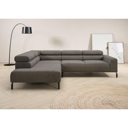 Ecksofa Home Affaire "Antonelli, L-Form, inkl. Kopfteilverstellung, Breite 276 cm", grau, B:276cm H:71cm T:219cm, 95% Polyester, 5% Nylon, Sofas, Ecksofa, mit elektrischer Sitztiefenverstellung, in Feincord, grau