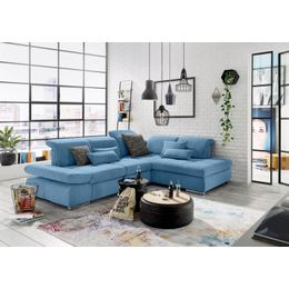 Ecksofa "SO 4100 mit komfortablen Federkern und Kopfteilverstellung", blau (hellblau 1695), B:291cm H:80cm T:226cm, SET ONE BY Musterring, Sofas, Ecksofa, wahlweise mit Bettfunktion und Sitztiefenverstellung, L-Form