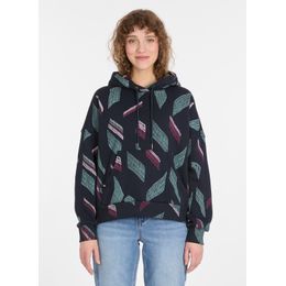 Kapuzensweatshirt Ragwear "PIRITA PRINT", Damen, Gr. S, navy, Sweatware, Obermaterial: 70% Baumwolle, 30% Polyester, bedruckt, gemustert, normal, Rundhals, Sweatshirts Kapuzensweatshirt