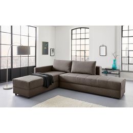 Ecksofa "LooksIII L-Form", grau (hellgrau), B:287cm T:229cm, Struktur (100% Polyester);Feinstruktur (100% Polyester), LOOKS by Wolfgang Joop, Sofas, Ecksofa, durch Drehfunktion zum Bett wandelbar, inklusive Staufach
