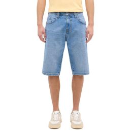 Shorts Mustang "Style Jackson Short", Herren, Gr. 40, N-Gr, blau (strong bleach), Denim/Jeans, Obermaterial: 82% Baumwolle, 17% Polyester, 1% Elasthan, unifarben, straight fit knielang, Hosen Shorts, Sommerhose mit Kontrastn&auml;hten