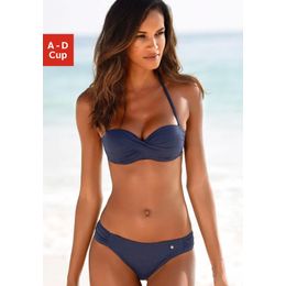 B&uuml;gel-Bandeau-Bikini s.Oliver, Damen, Gr. 38, Cup D, blau (marine), Recycling-Polyamid, unifarben, Bikini-Sets B&uuml;gel-Bandeau-Bikini, mit Raffung, Topseller