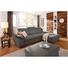 Ecksofa Home Affaire "Mauritius L-Form", grau, B:287cm T:178cm, Struktur fein (100% Polyester);Luxus-Microfaser Lederoptik (100% Polyester);Soft clean (98% Polyester, 2% Polyamid), Sofas, Ecksofa, mit Kopfteil- und Armlehnverstellung, mit Bettfunktion und Bettkasten
