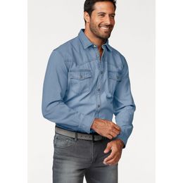 Jeanshemd Arizona, Herren, Gr. 45/46 (XXL), N-Gr, blau (bleached), Jeans, Obermaterial: 100% Baumwolle, unifarben, Basic, normal, mit Kn&ouml;pfen, Hemden Jeanshemd, Western Stil, Topseller