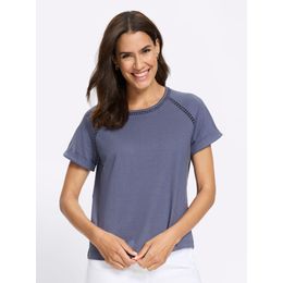 Rundhalsshirt Inspirationen "Rundhals-Shirt", Damen, Gr. 44, rauchblau, 100% Baumwolle, unifarben, Rundhals, Shirts Rundhalsshirt