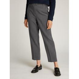 Webhose Tommy Hilfiger "PUNTO SLIM STRAIGHT PANT", Damen, Gr. 46, N-Gr, grau (mid grau), Web, Obermaterial: 68% Polyester, 28% Viskose, 4% Elasthan, meliert, slim fit kniefrei, Hosen Webhose, mit B&uuml;gelfalten, Metalllabel