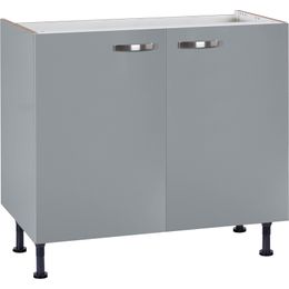 Sp&uuml;lenschrank KOCHSTATION "KS-Cara", grau (basaltgrau, basaltgrau), B:90cm H:87cm T:58,4cm, Schr&auml;nke, Sp&uuml;lenschrank, Breite 90 cm