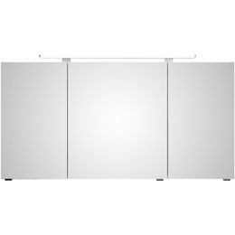 Badezimmerspiegelschrank SAPHIR "Serie 4010 Badezimmer-Spiegelschrank inkl. LED-Aufsatzleuchte", braun (halifax eiche quer nachbildung), B:140cm H:73,8cm T:17cm, Holzwerkstoff, Schr&auml;nke, Badezimmerspiegelschrank, Badschrank 140 cm breit, 3 T&uuml;ren, 6 Glas-Einlegeb&ouml;den, inkl T&uuml;rd&auml;mpfer